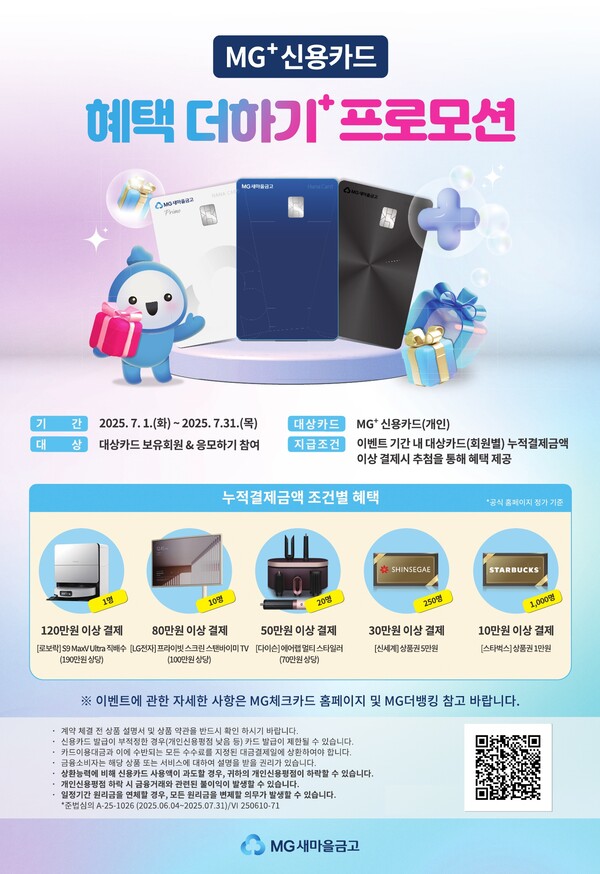 새마을금고중앙회, MG+ 신용카드 고객 대상 이벤트 개최